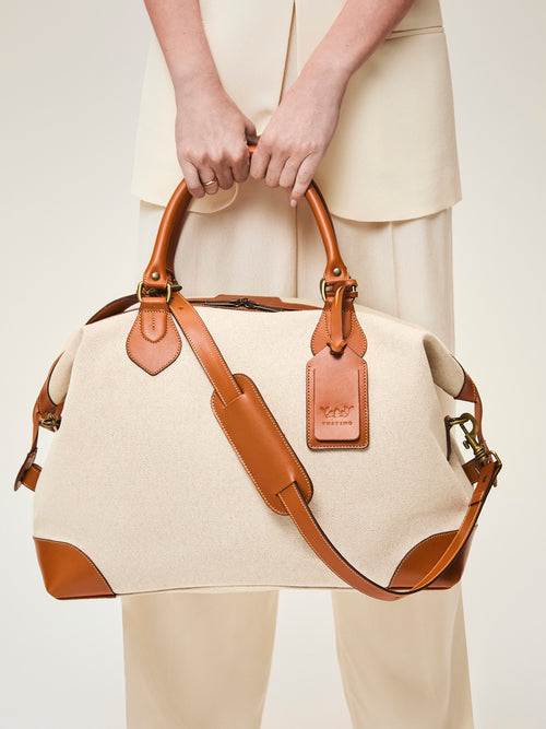 Como Explorer Cream and Tan Weekend Bag Small | Tusting
