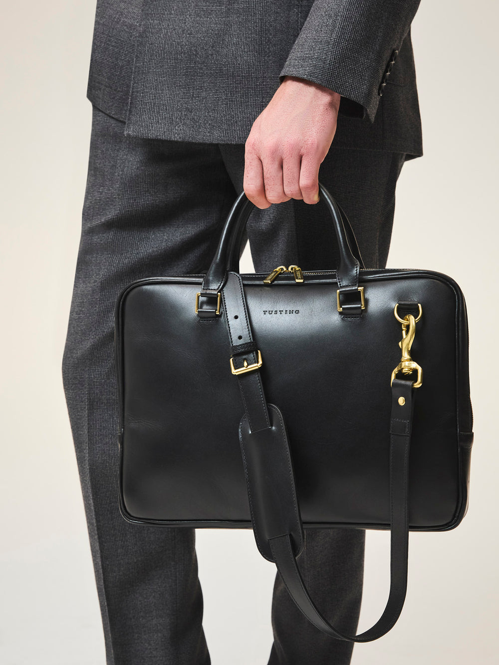 Fenchurch - Slim Leather Laptop Briefcase, Made in England by Tusting