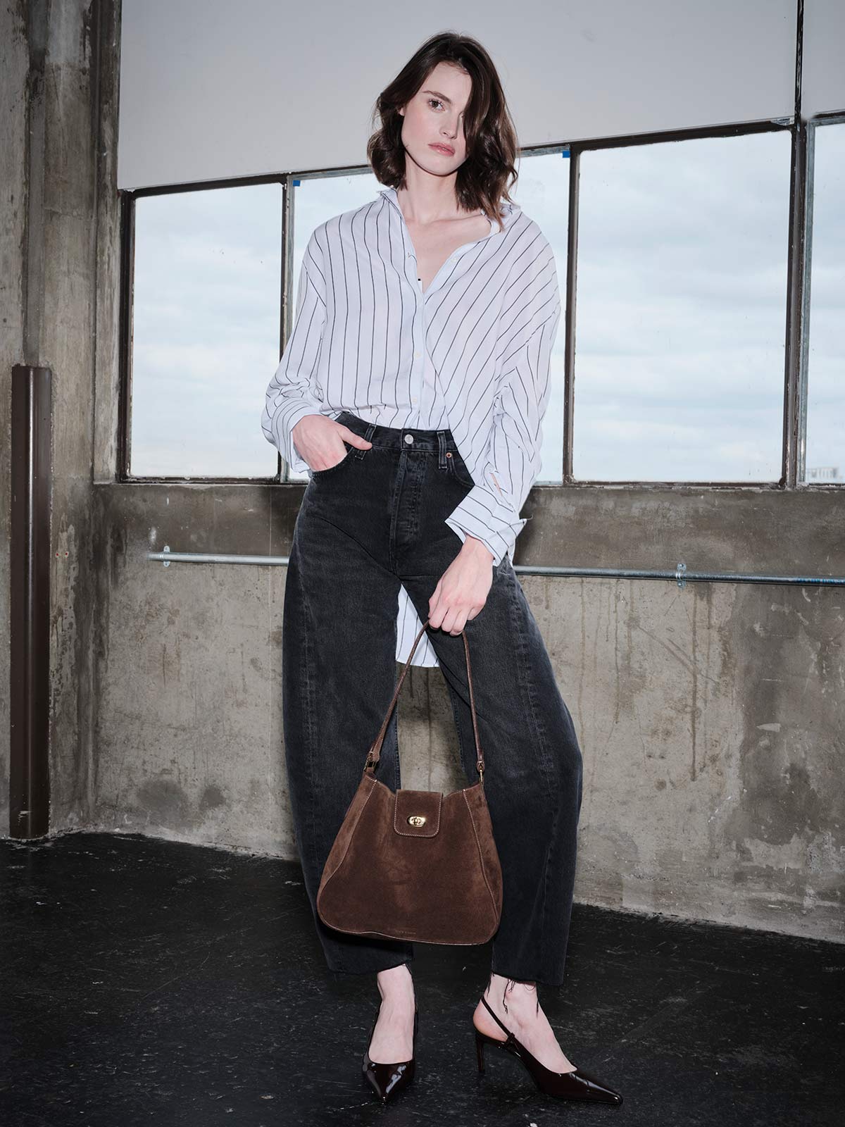 Tusting Hazel Leather Hobo-Style Slouch Shoulder Bag