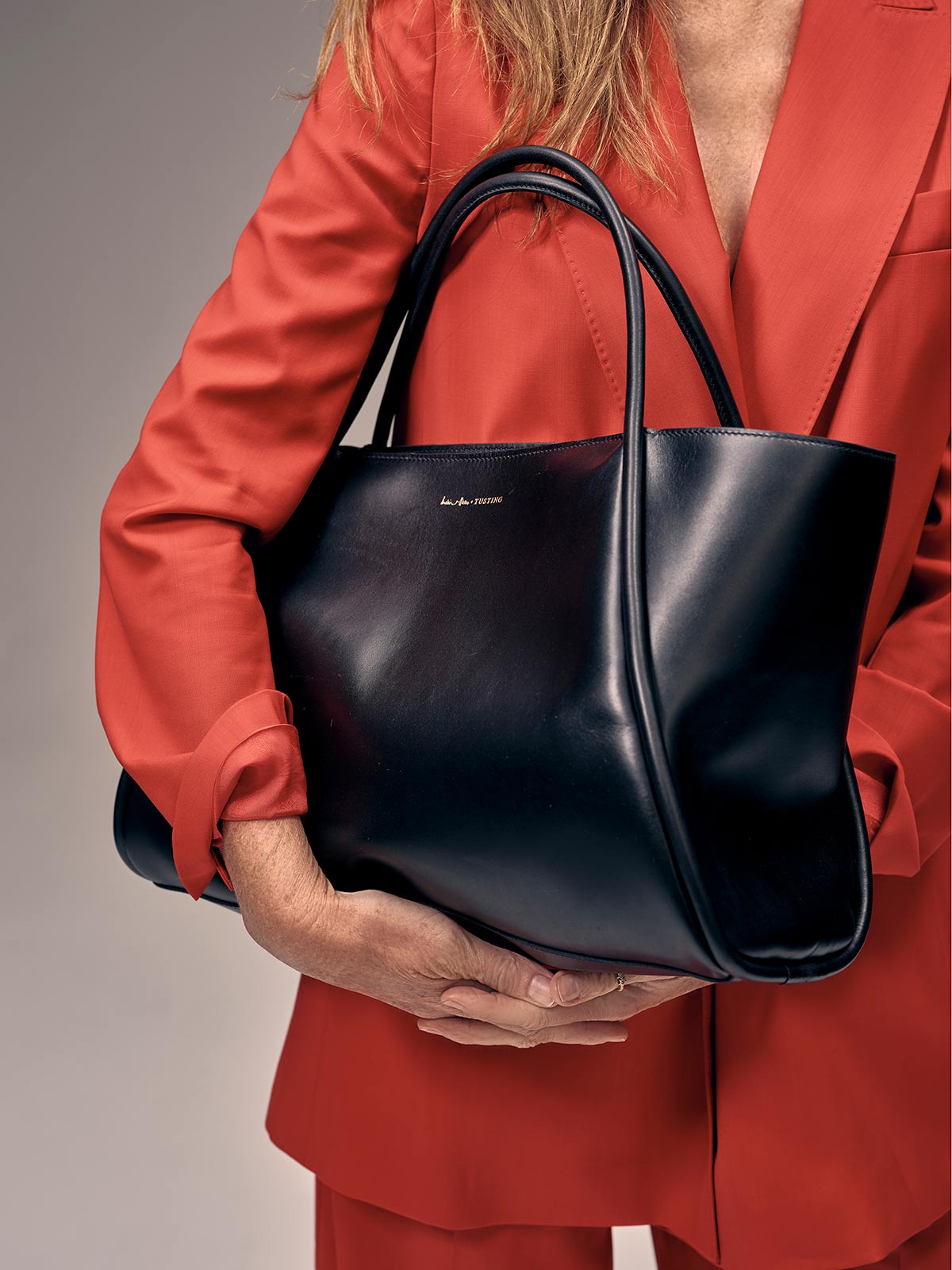 India Hicks Midnight Savannah Leather Tote, Made in England by Tusting