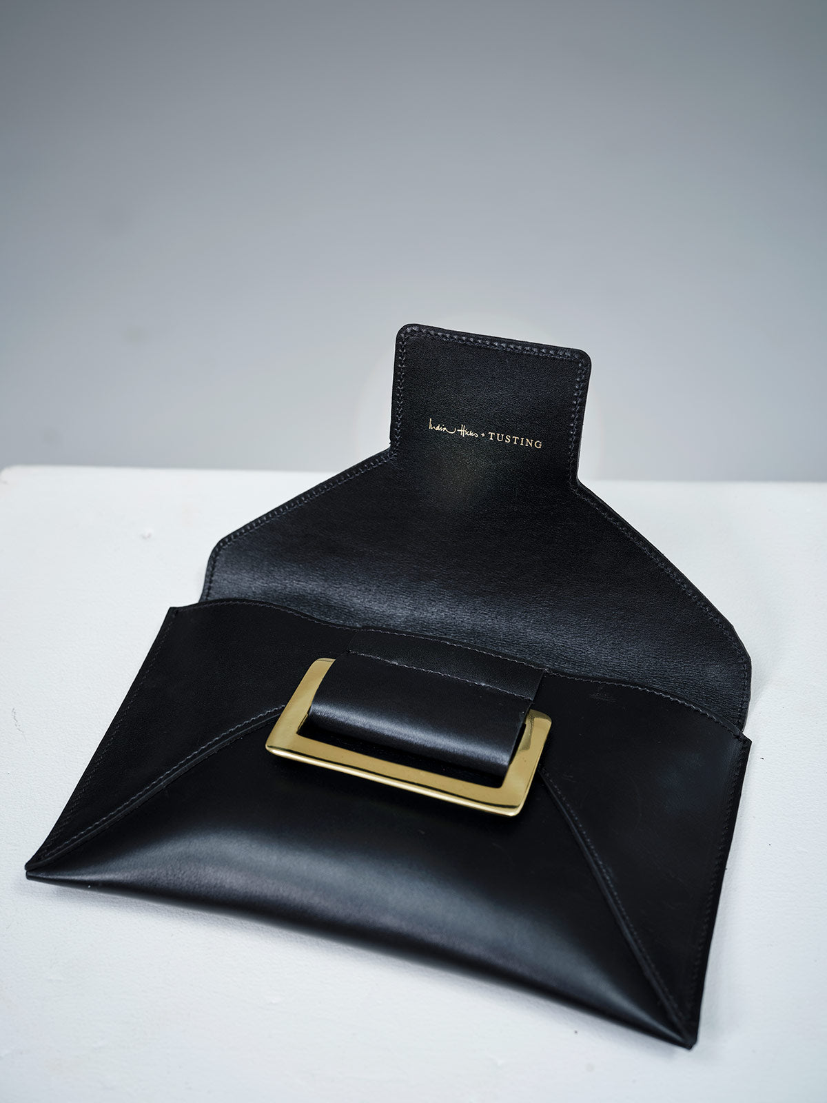 India Hicks + Tusting Salome Black Leather Clutch Bag