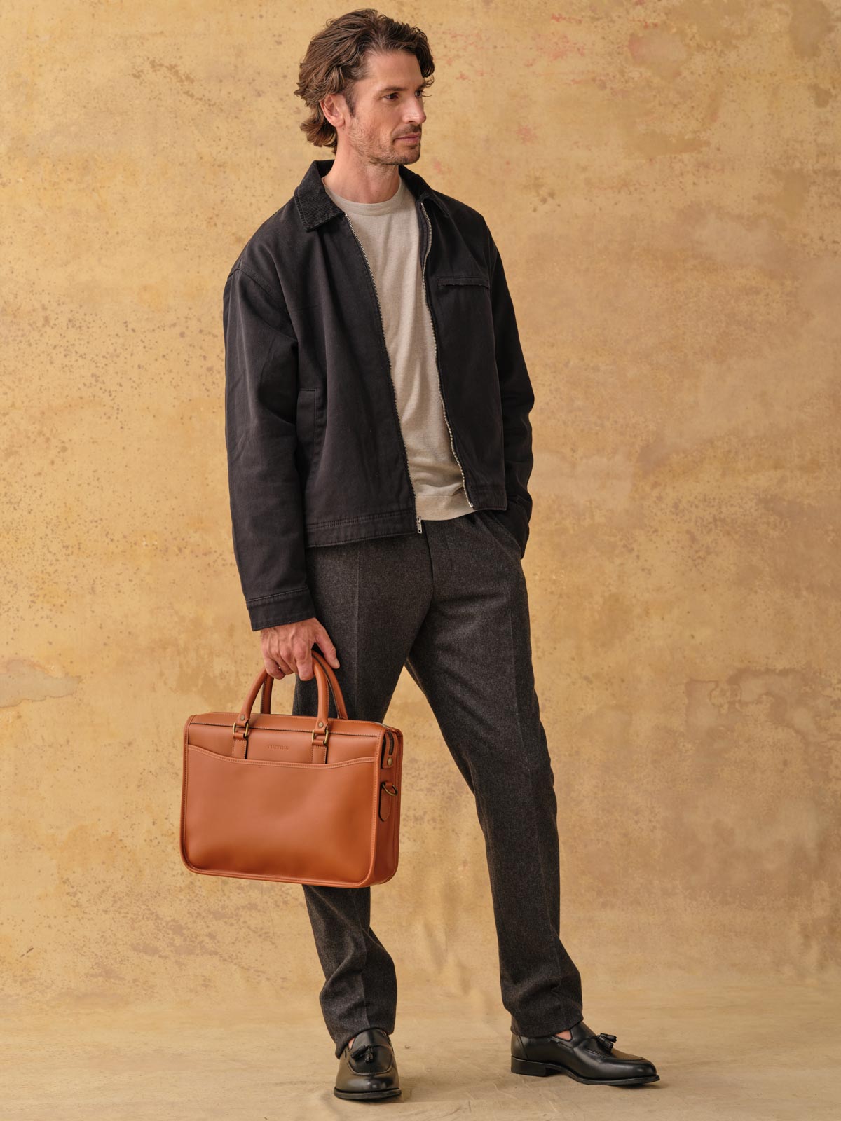 Tusting Marston Leather Zip-Top Briefcase - Small