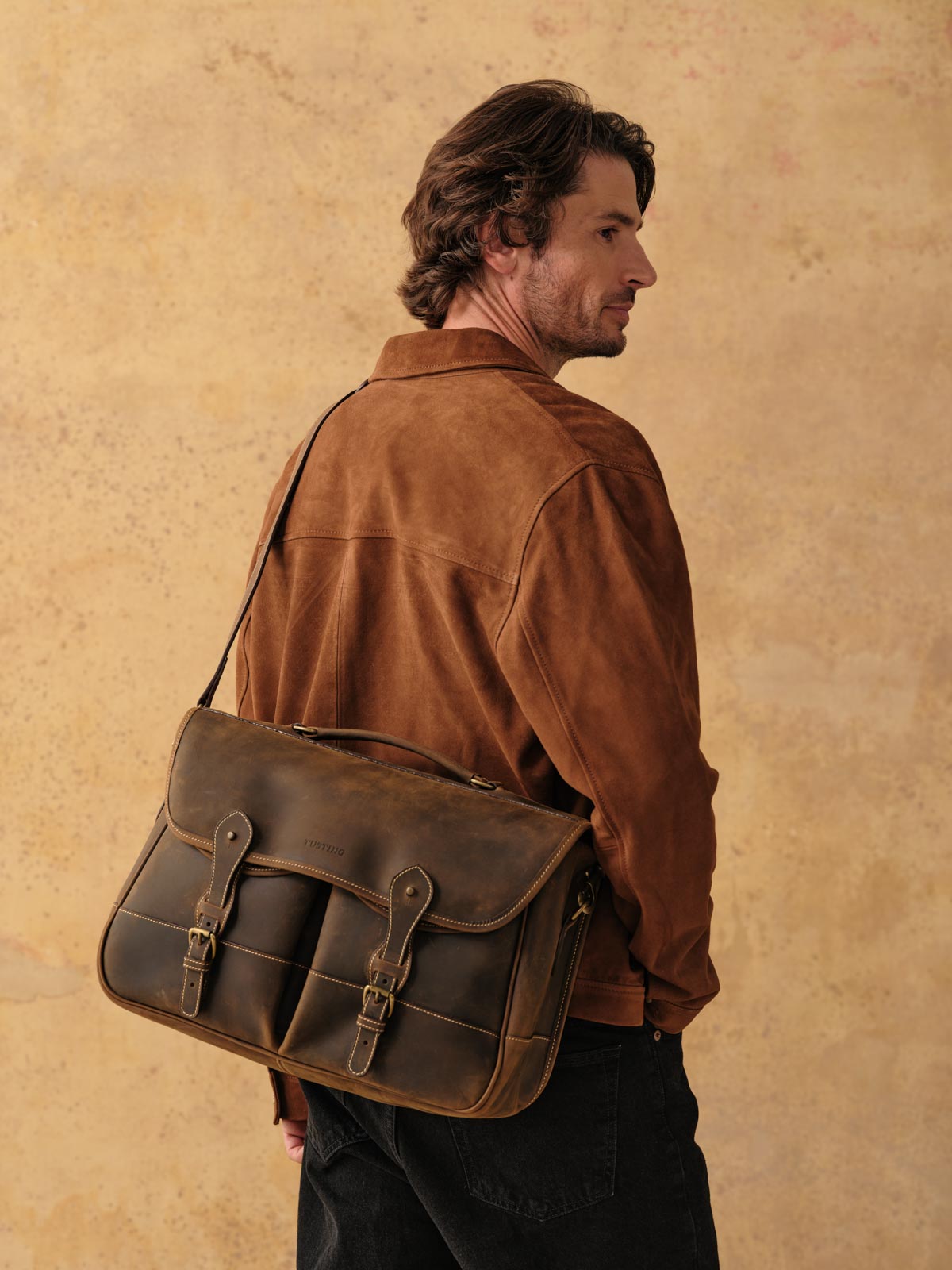Leather Clipper - Large Leather Satchel Briefcase by Tusting