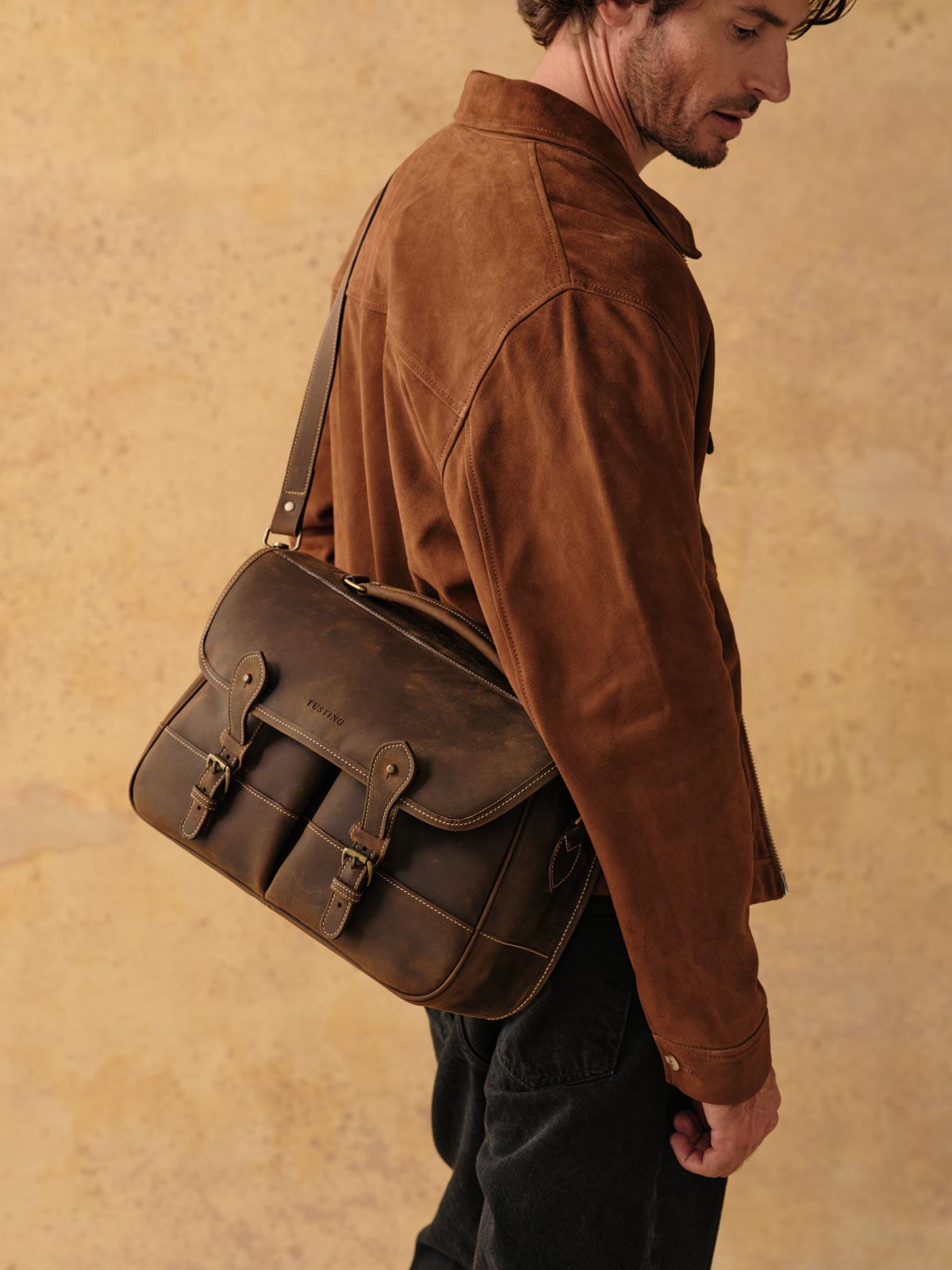 Leather Clipper - Small Leather Satchel Briefcase by Tusting