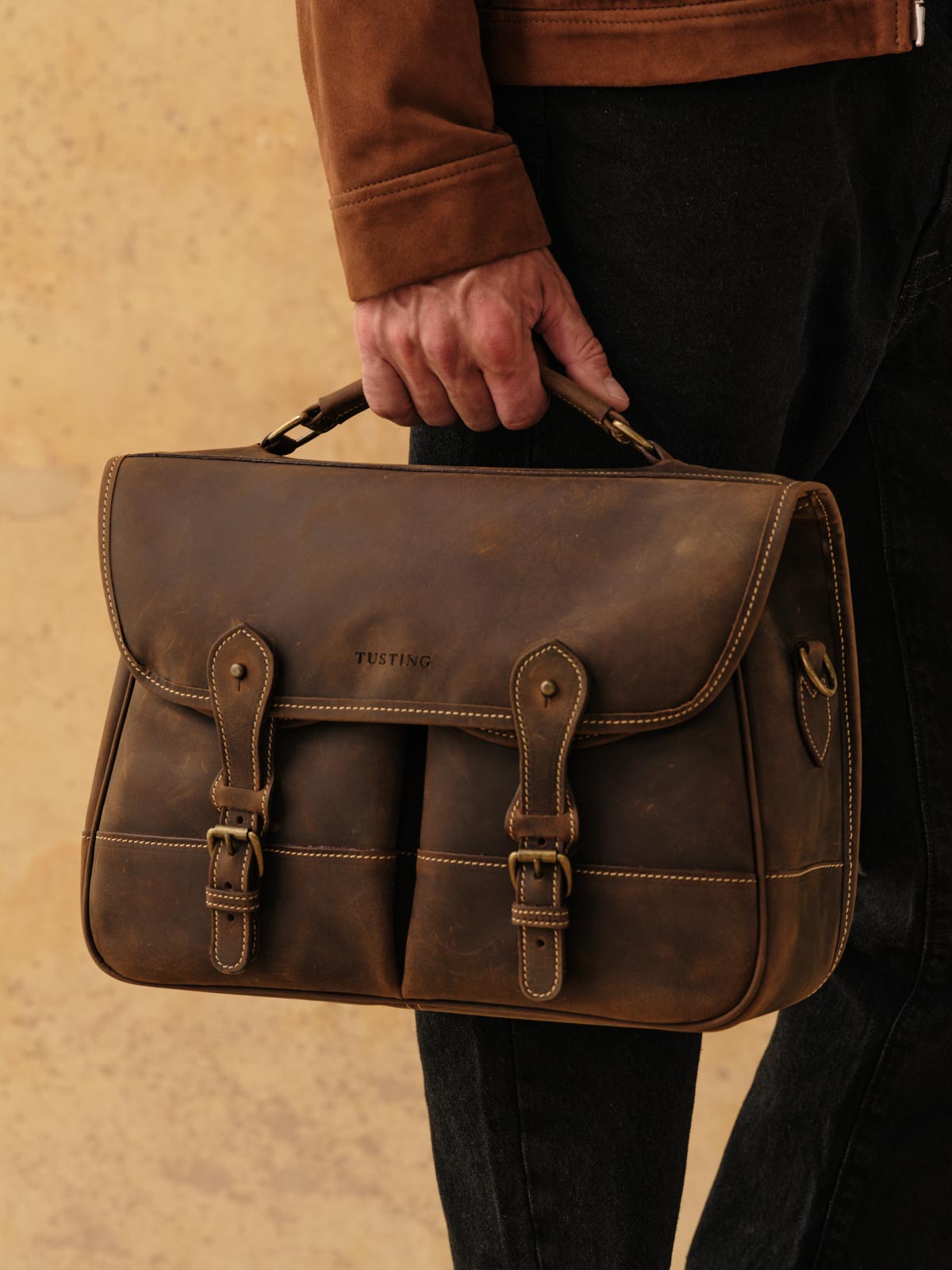 Leather Clipper - Small Leather Satchel Briefcase by Tusting