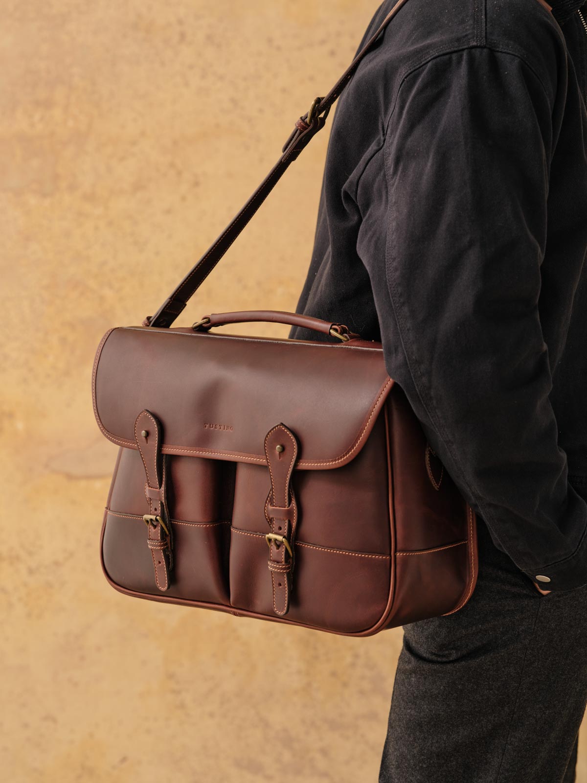 Leather Clipper - Large Leather Satchel Briefcase by Tusting