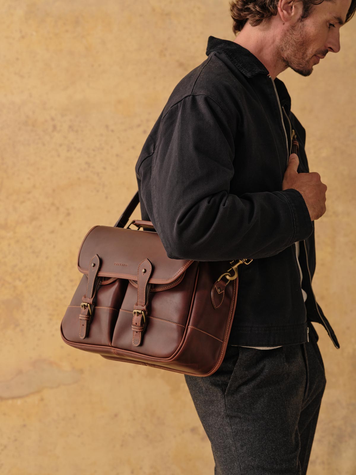 Leather Clipper - Small Leather Satchel Briefcase by Tusting