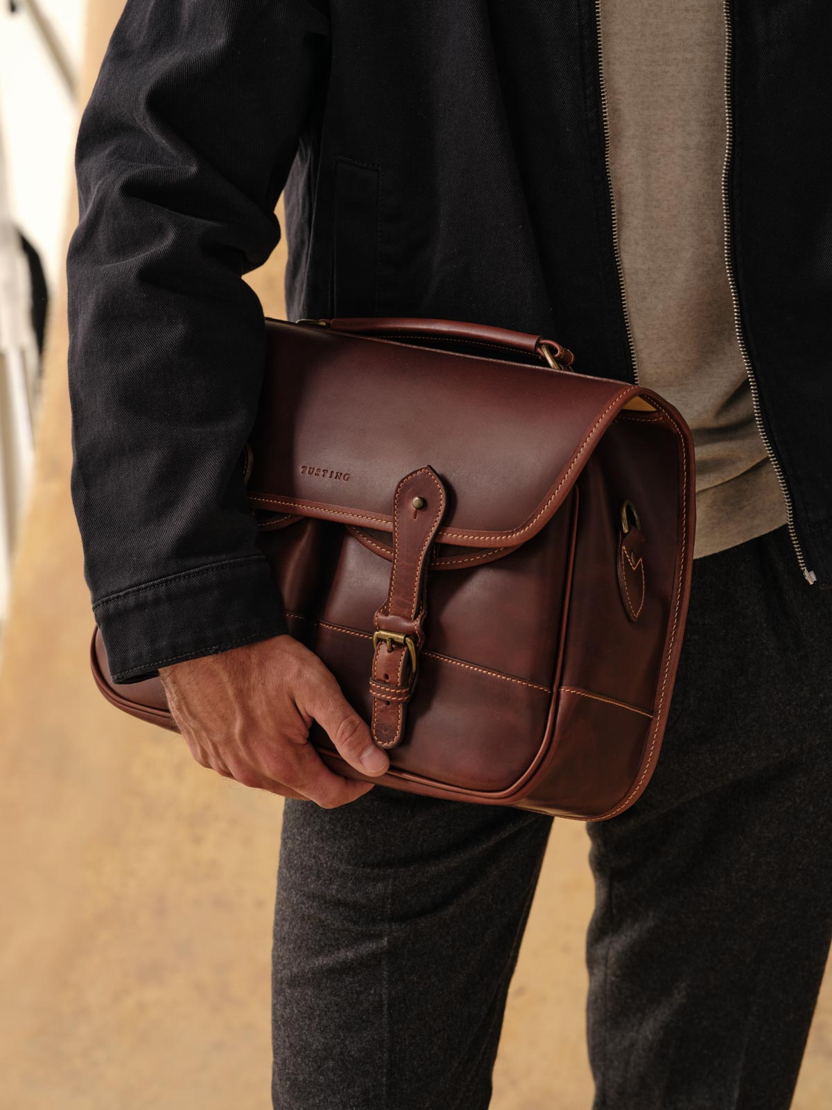 Leather Clipper - Small Leather Satchel Briefcase by Tusting