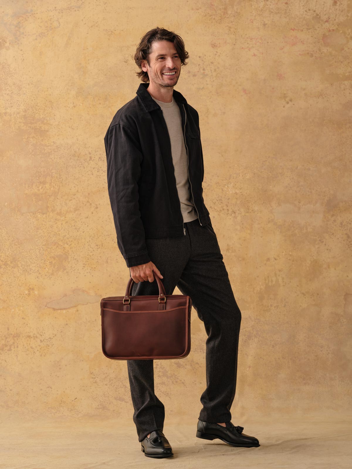 Tusting Marston Leather Zip-Top Briefcase - Small